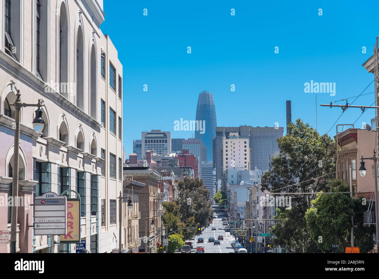 San Francisco, typical colorful houses in Telegraph Hill, sloping ...