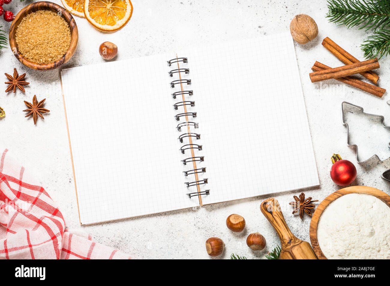Christmas baking background on white table Stock Photo - Alamy