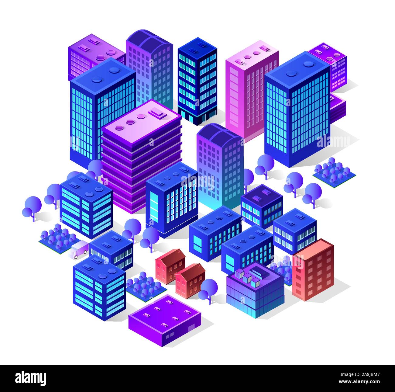 Isometric city set of violet colors building modern Stock Vector Image ...