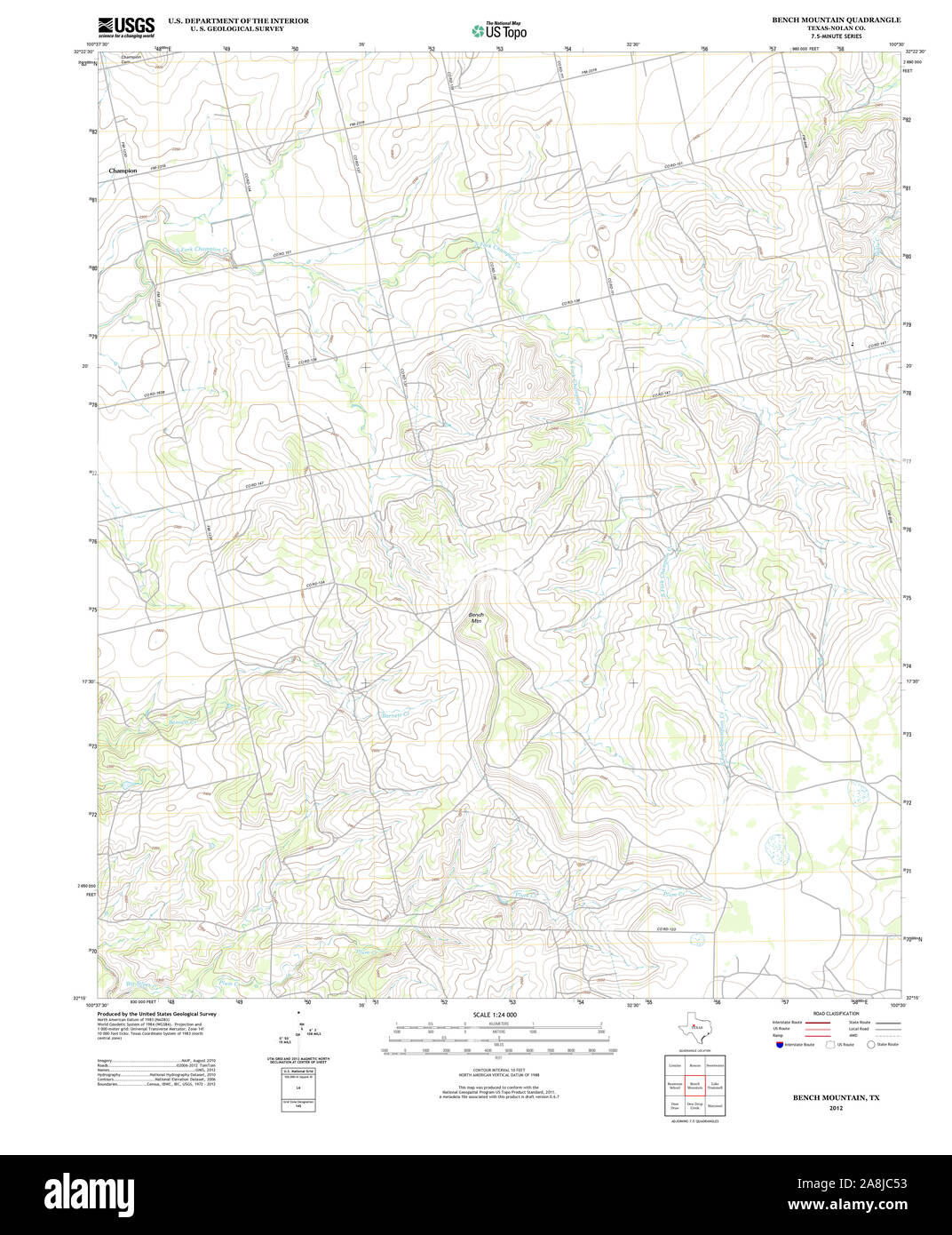 USGS TOPO Map Texas TX Bench Mountain 20121207 TM Restoration Stock ...