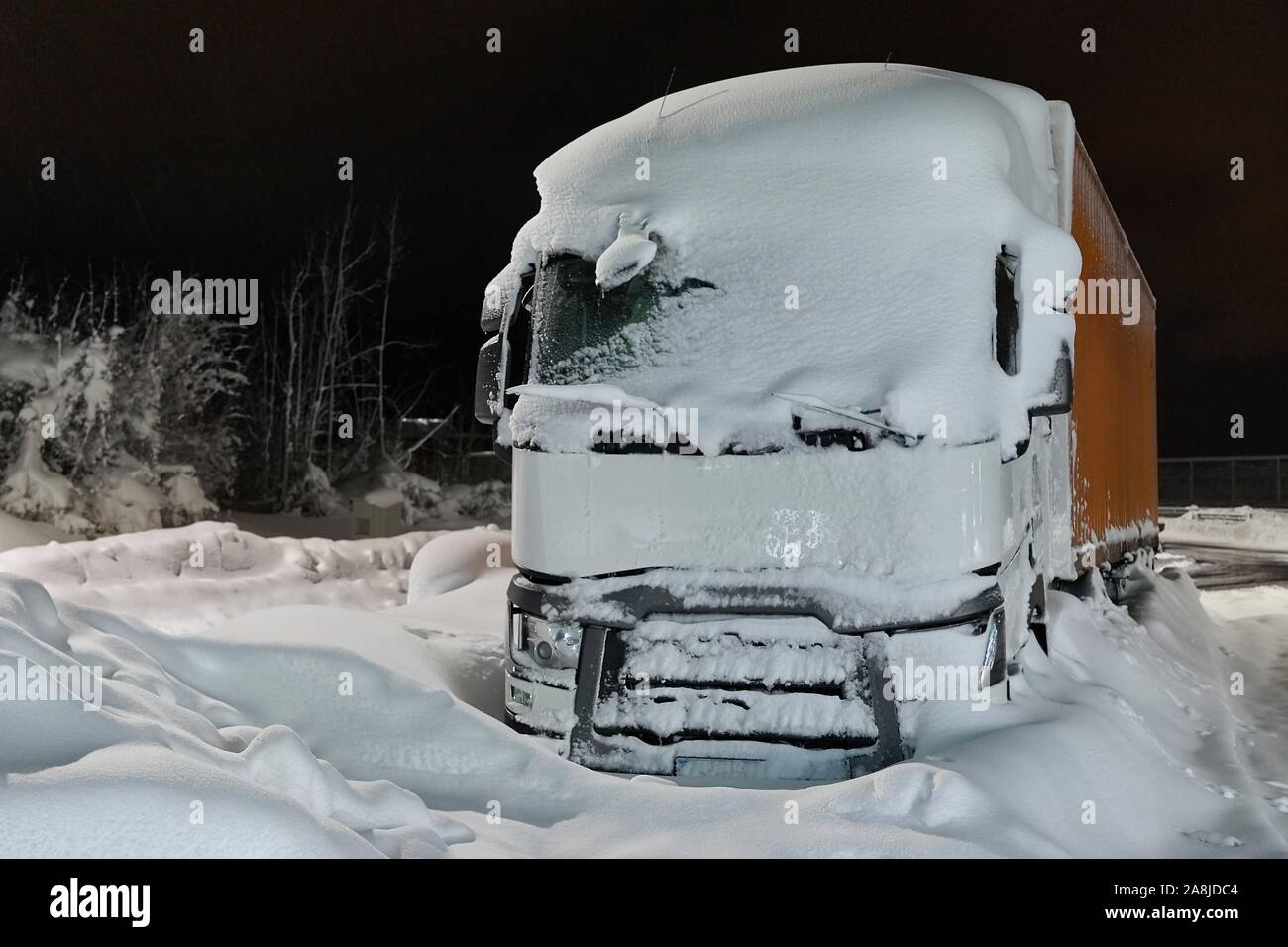 Cargo Truck In Snow Stock Photo - Alamy