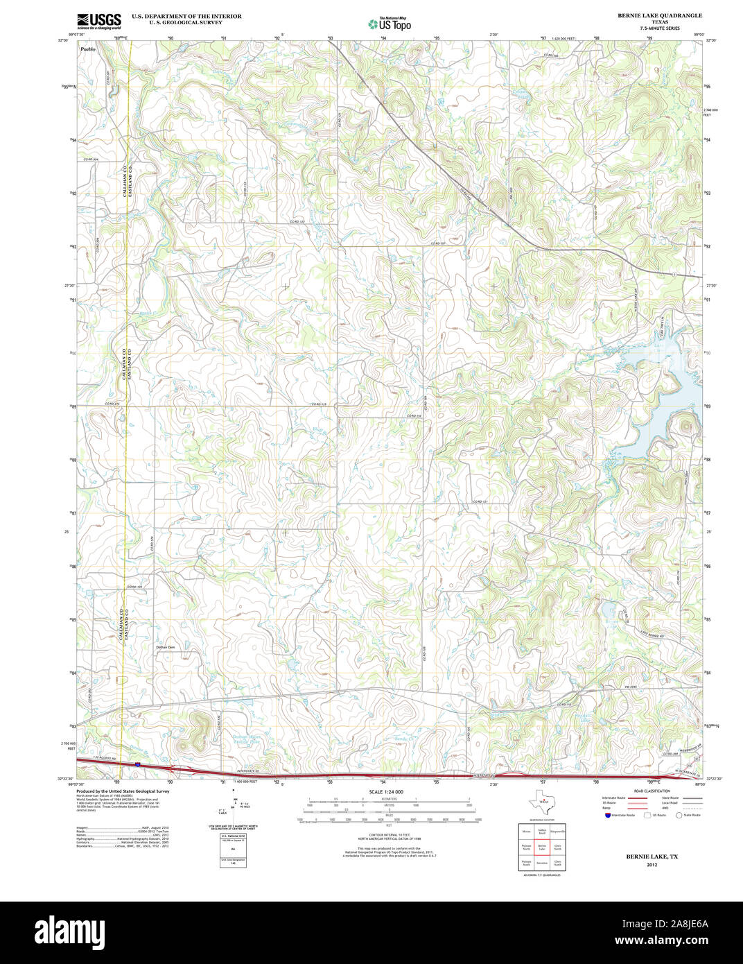 USGS TOPO Map Texas TX Bernie Lake 20121114 TM Restoration Stock Photo ...