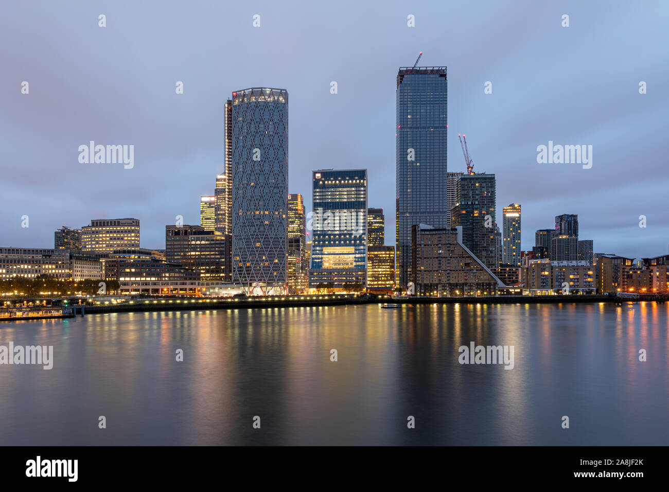 Canary Wharf skyline from the River Thames south bank Stock Photo - Alamy