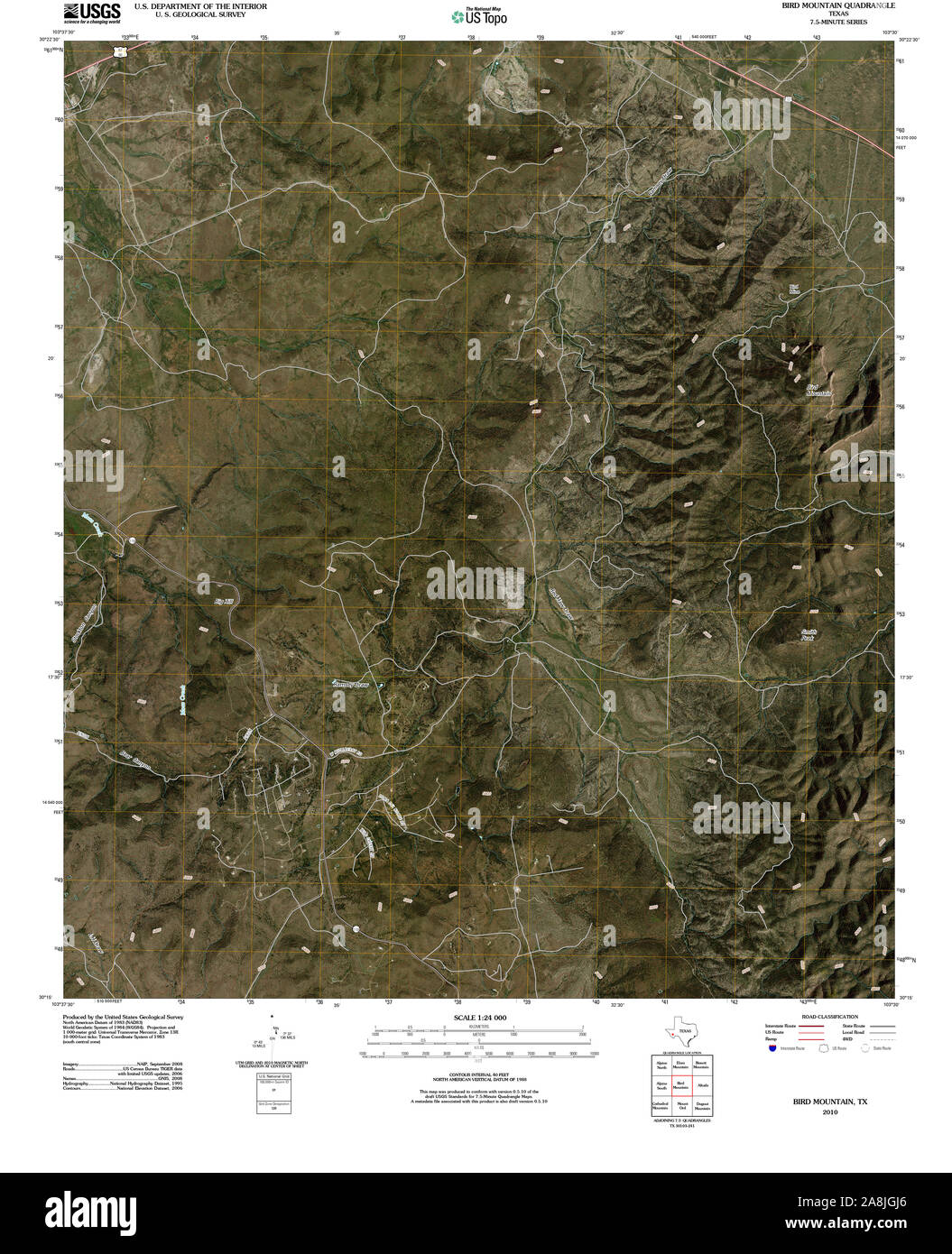 USGS TOPO Map Texas TX Bird Mountain 20100917 TM Restoration Stock ...