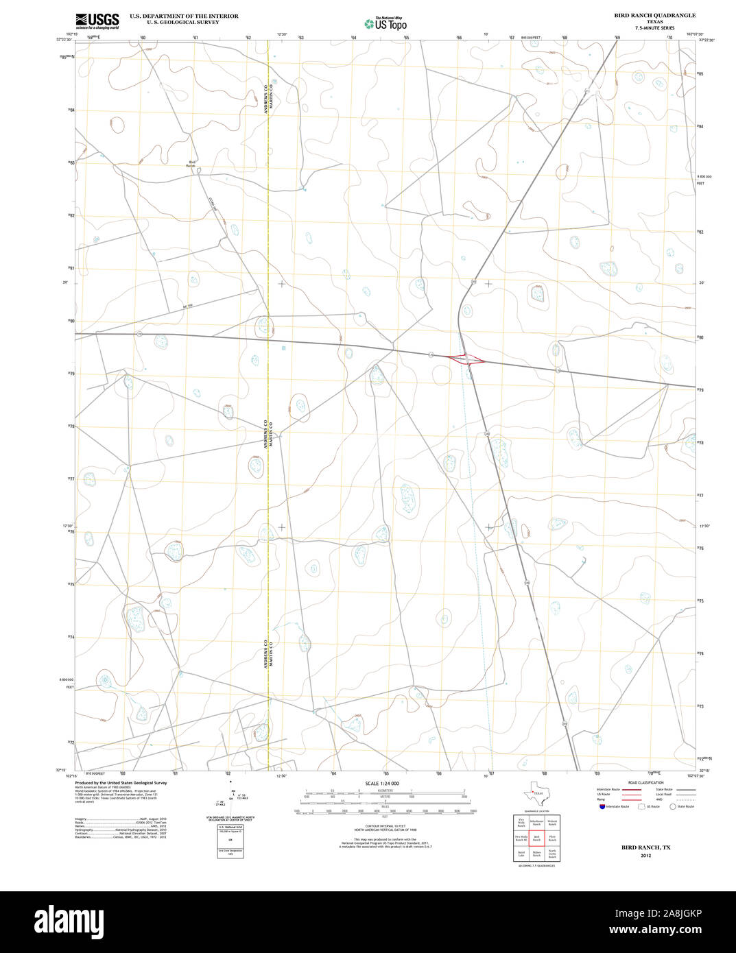 USGS TOPO Map Texas TX Bird Ranch 20121105 TM Restoration Stock Photo ...