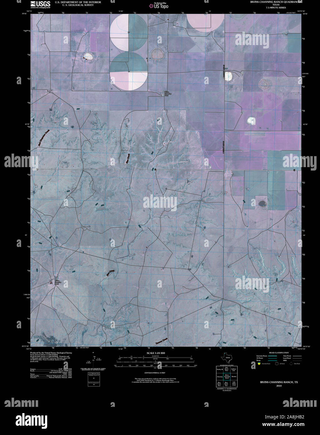 USGS TOPO Map Texas TX Bivins Channing Ranch 20100306 TM Inverted ...
