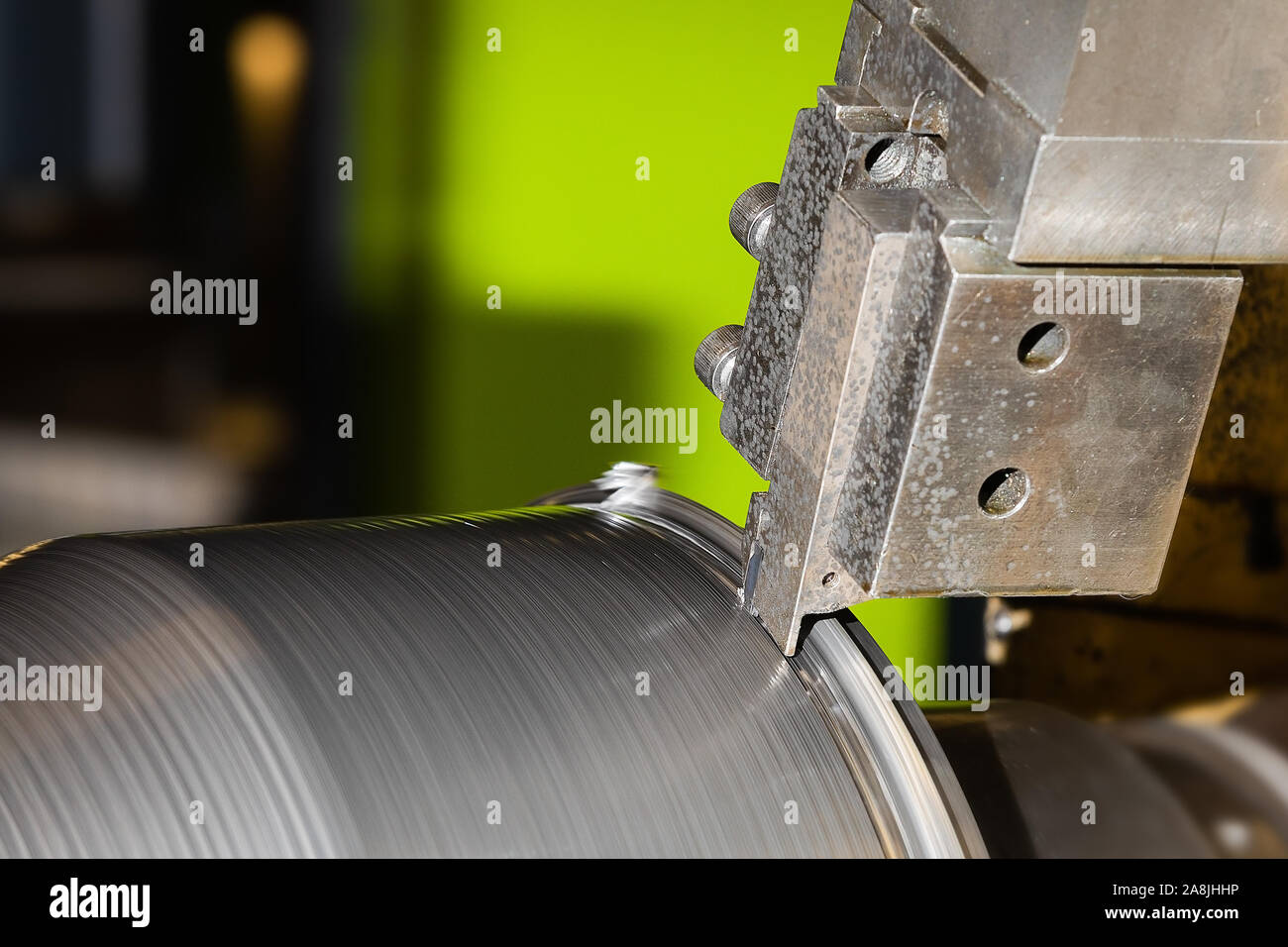 Production in factory, metal turning parts close-up of the process ...