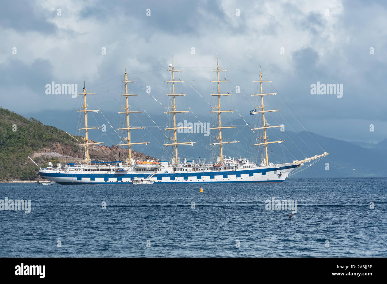 five-masted ship in the Saintes island in Guadeloupe, beautiful boat ...