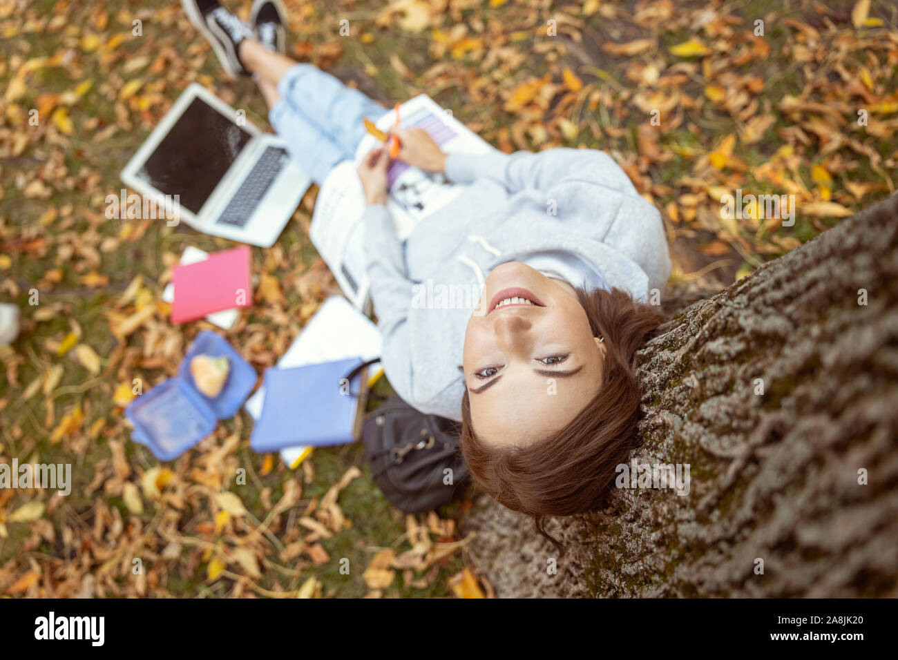 Top view of cute girl that posing on camera Stock Photo - Alamy