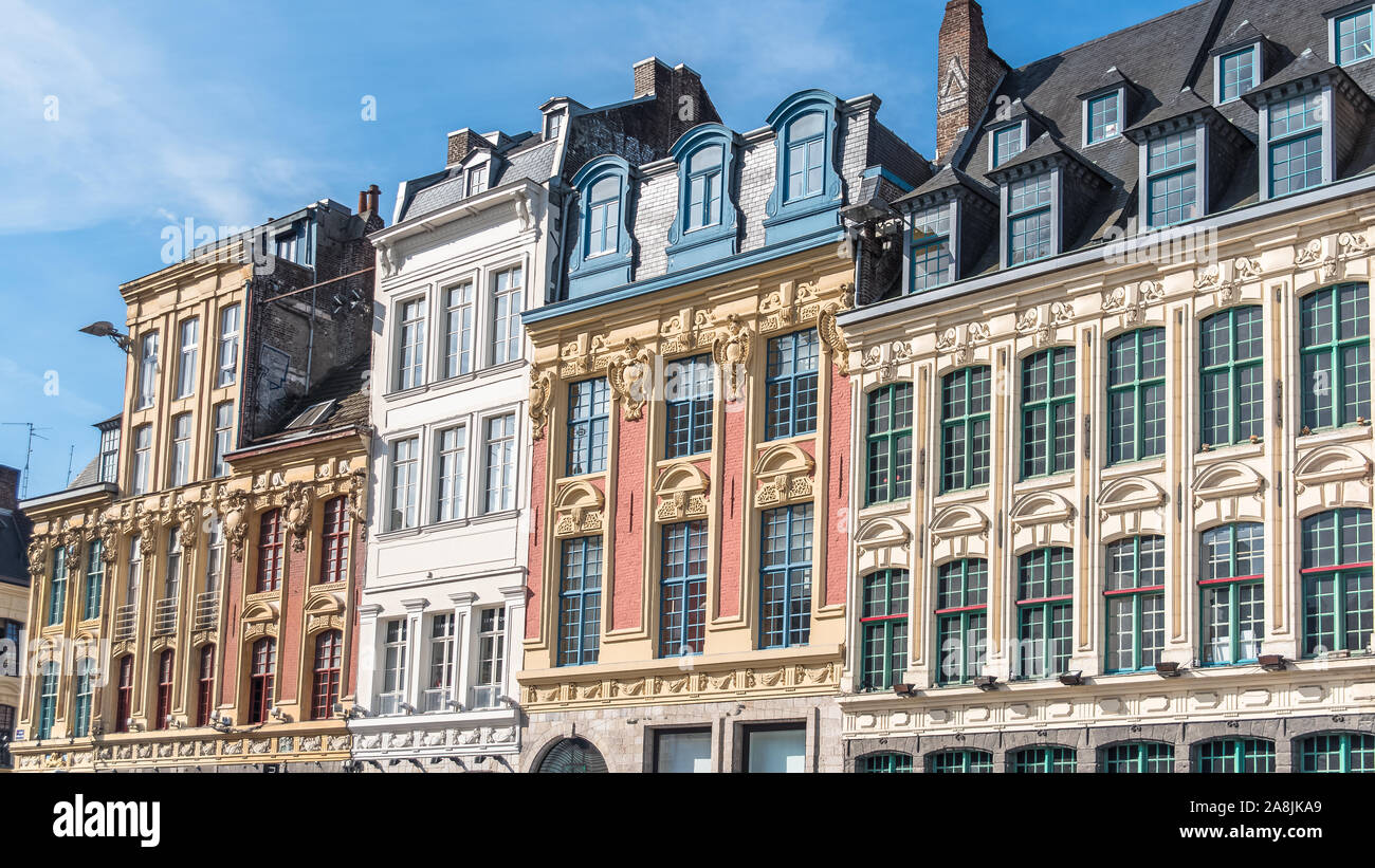 Lille, typical buildings in the center, beautiful town in the north of ...