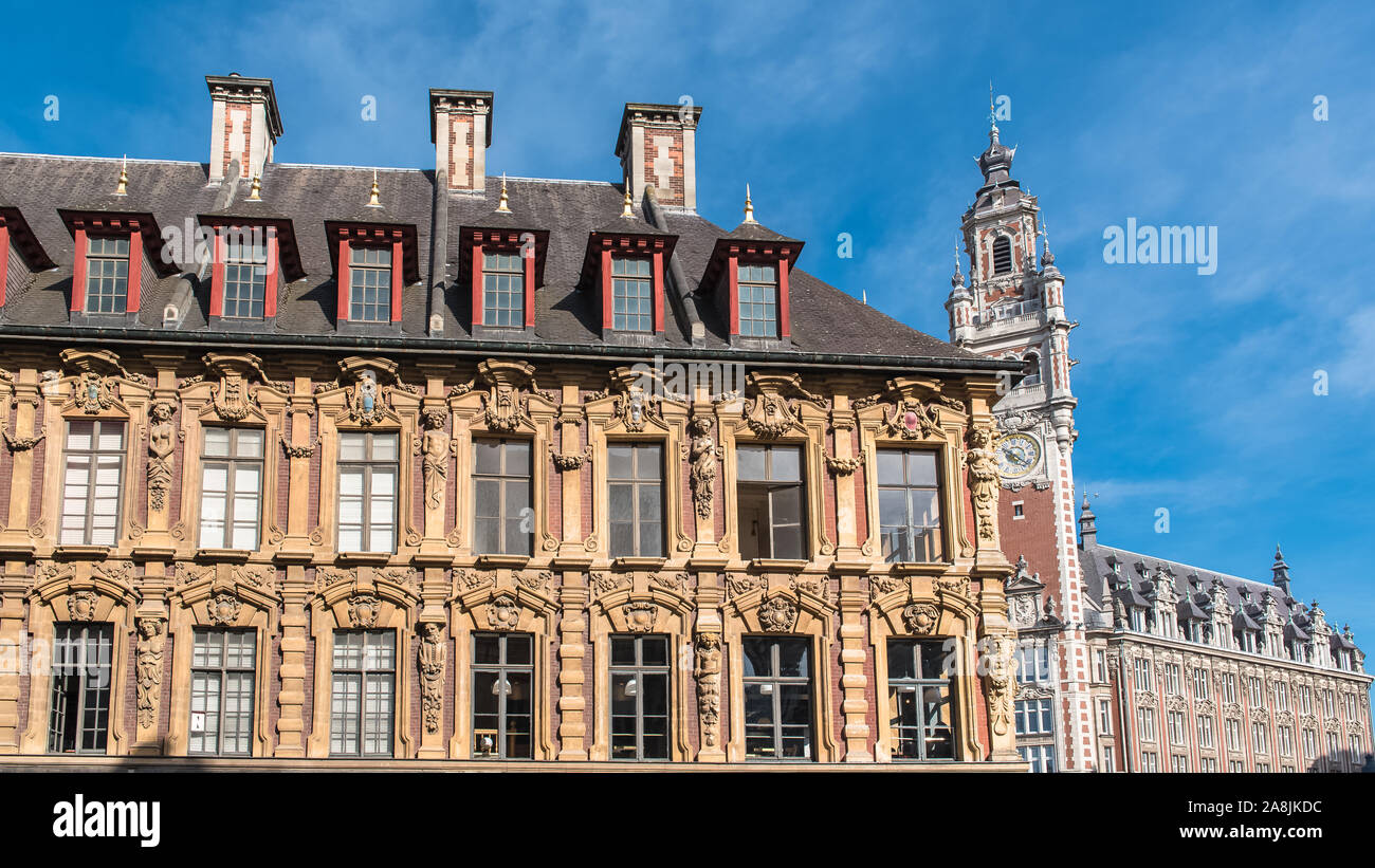 Lille, typical buildings in the center, beautiful town in the north of ...