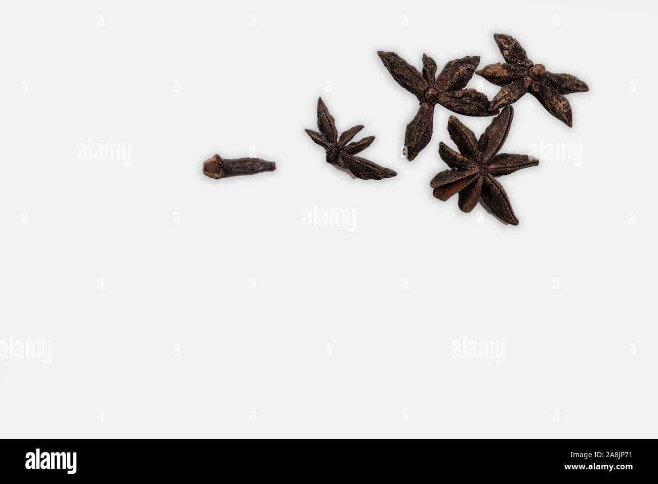 Composition with different spices, Cardamom. black pepper. Spherical ...