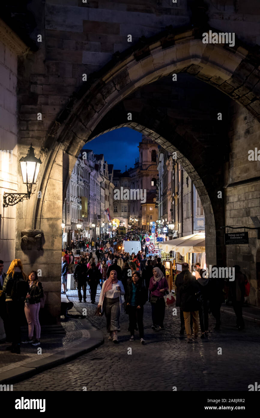 PRAGUE, CZECH REPUBLIC - October 27 2019: Busy Street On Charles Bridge ...