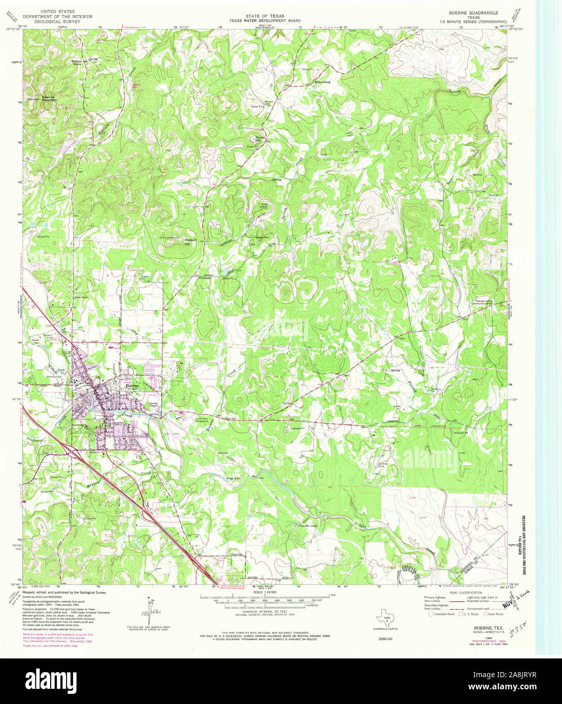 USGS TOPO Map Texas TX Boerne 106477 1964 24000 Restoration Stock Photo ...