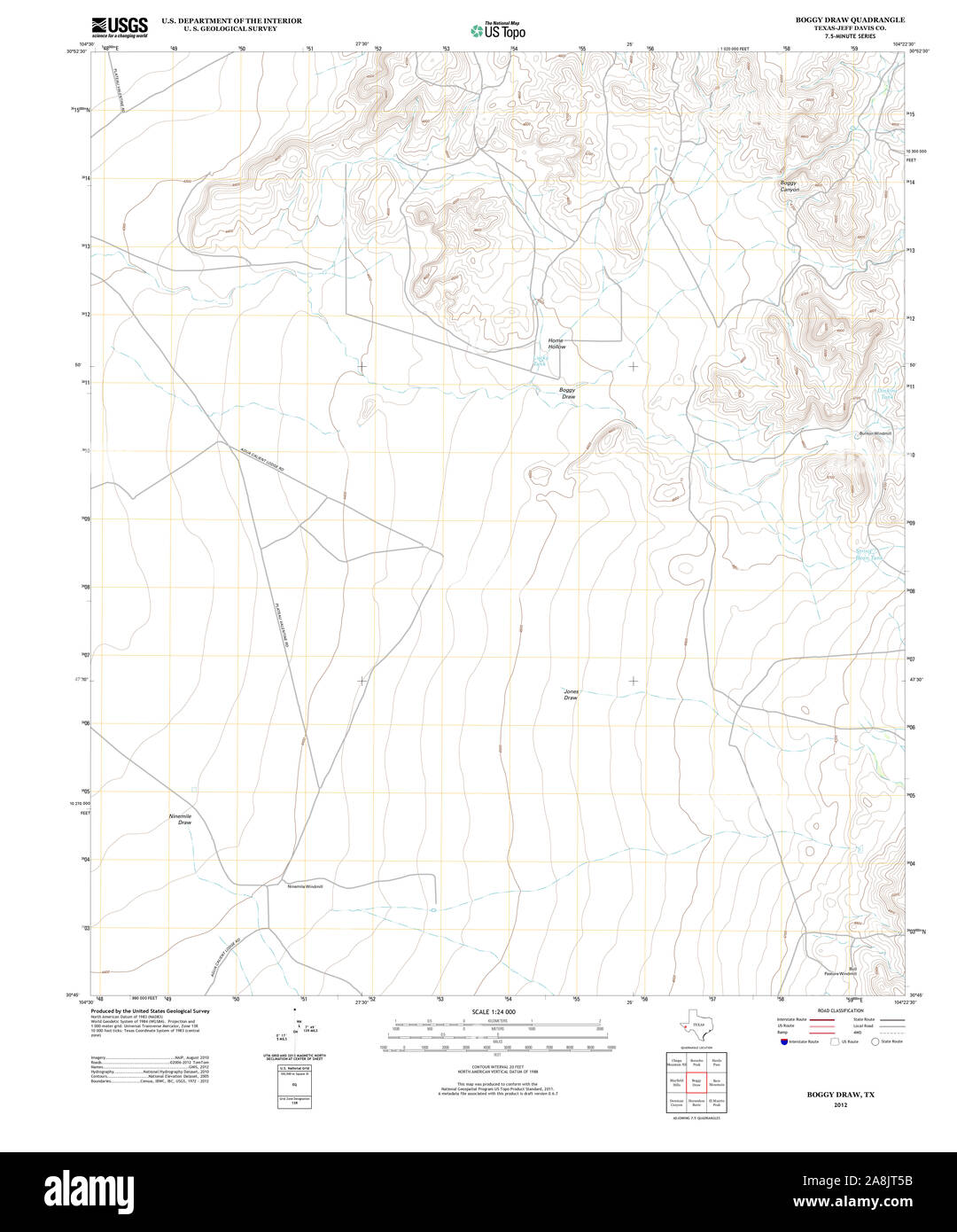 USGS TOPO Map Texas TX Boggy Draw 20121204 TM Restoration Stock Photo ...