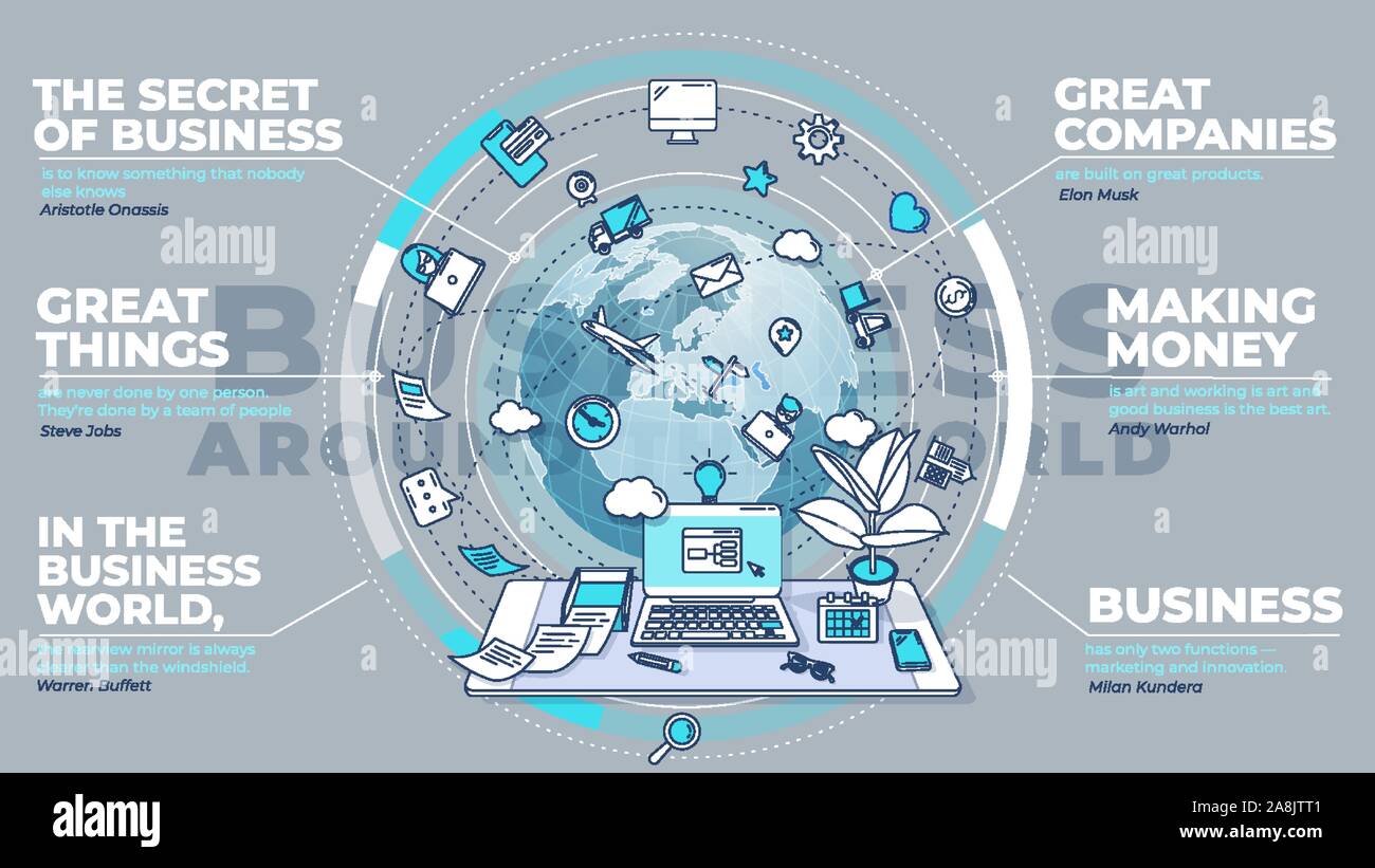 Dynamic and detailed poster about business worldwide. The illustration ...