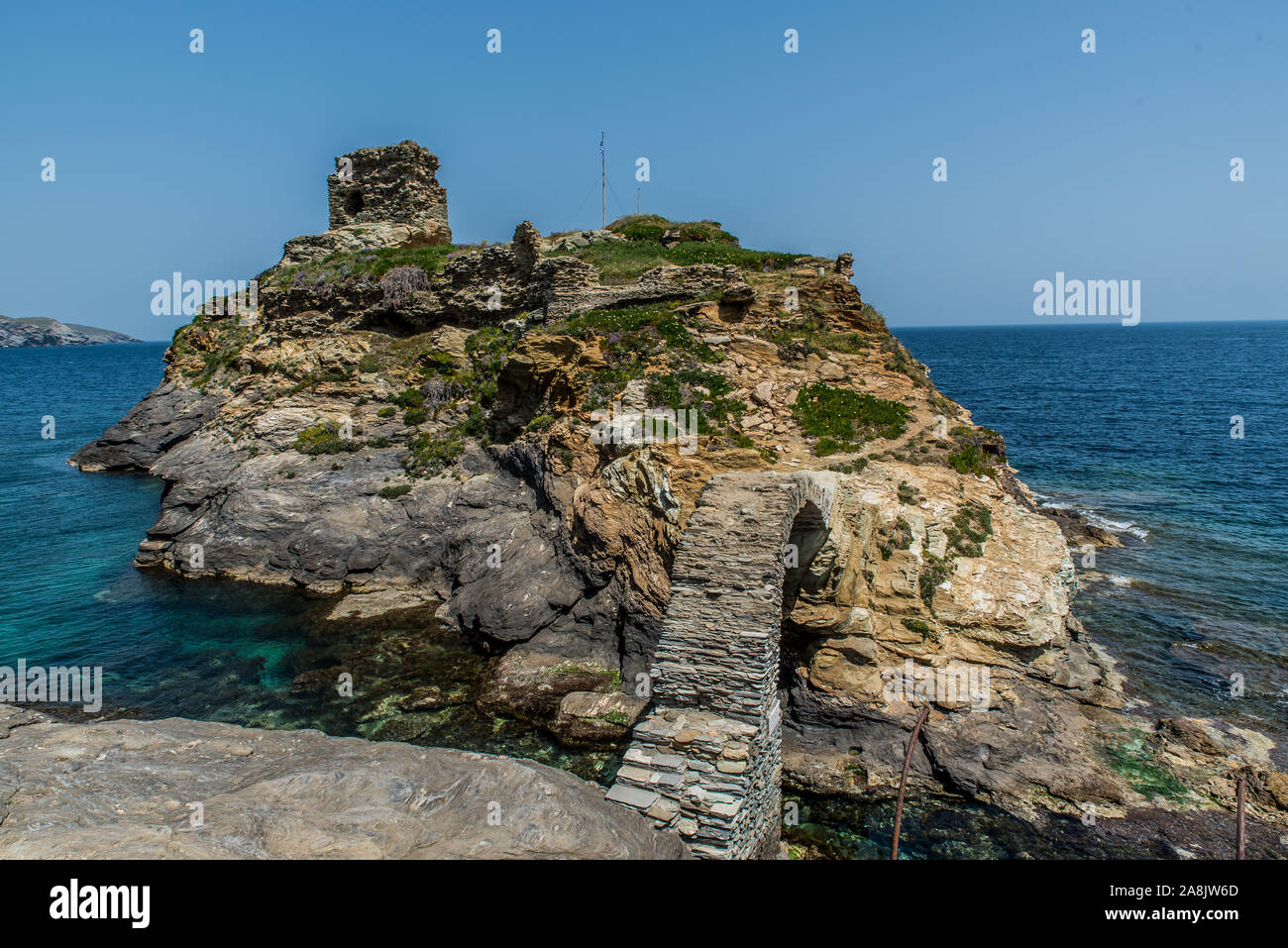 Castle of Chora in Andros island, Cyclades Greece Stock Photo - Alamy