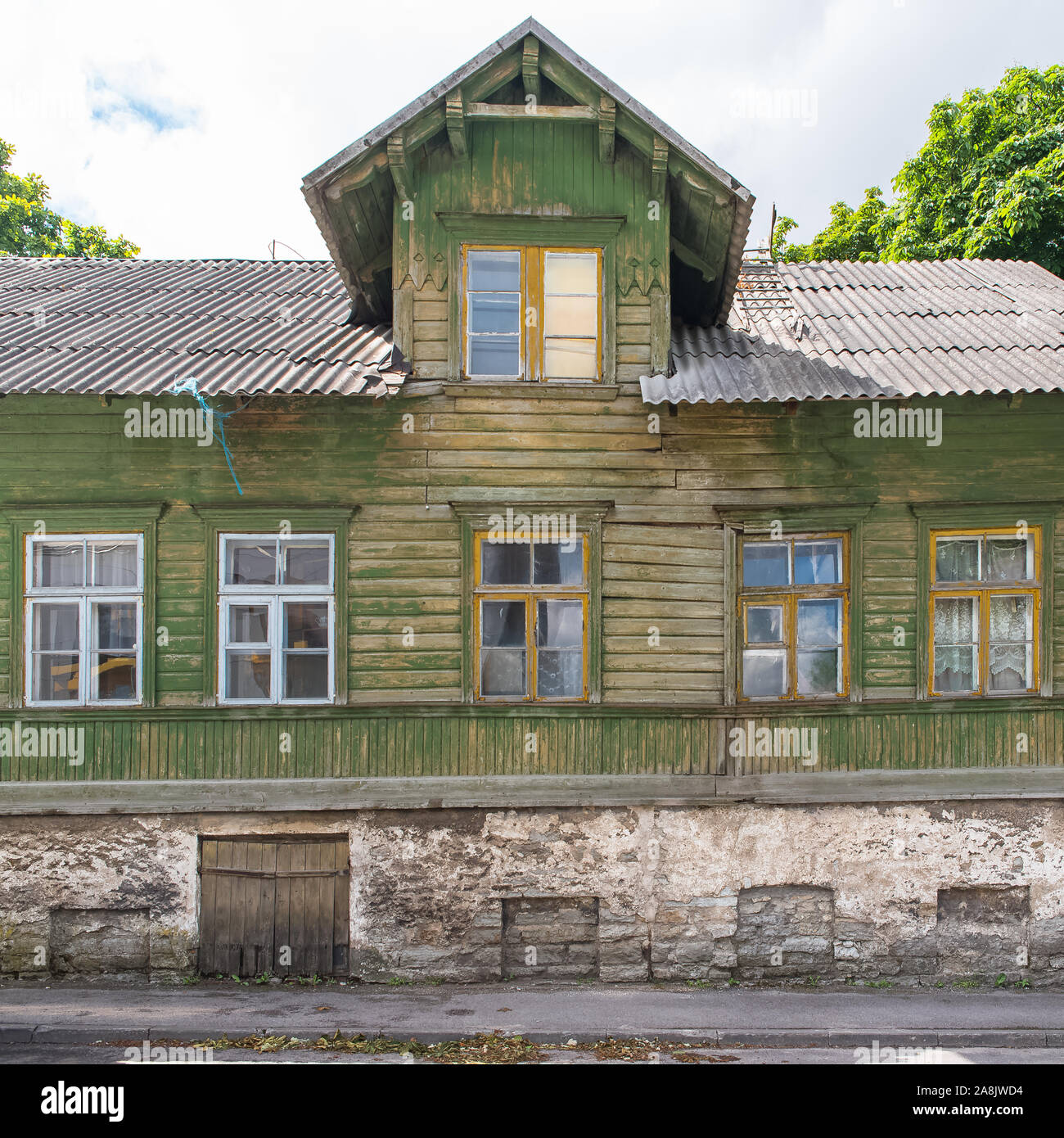 Tallinn in Estonia, wooden colorful houses in Kalamaja neighborhood ...