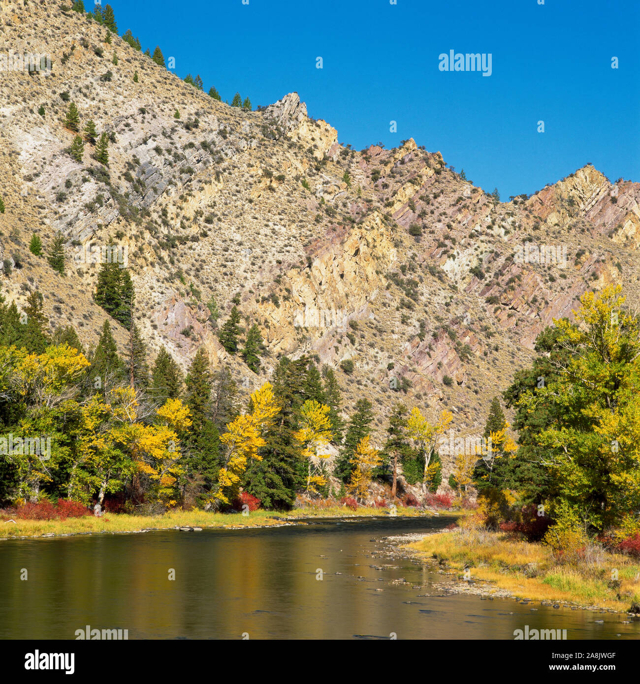 tilted geologic strata above the big hole river near melrose, montana ...