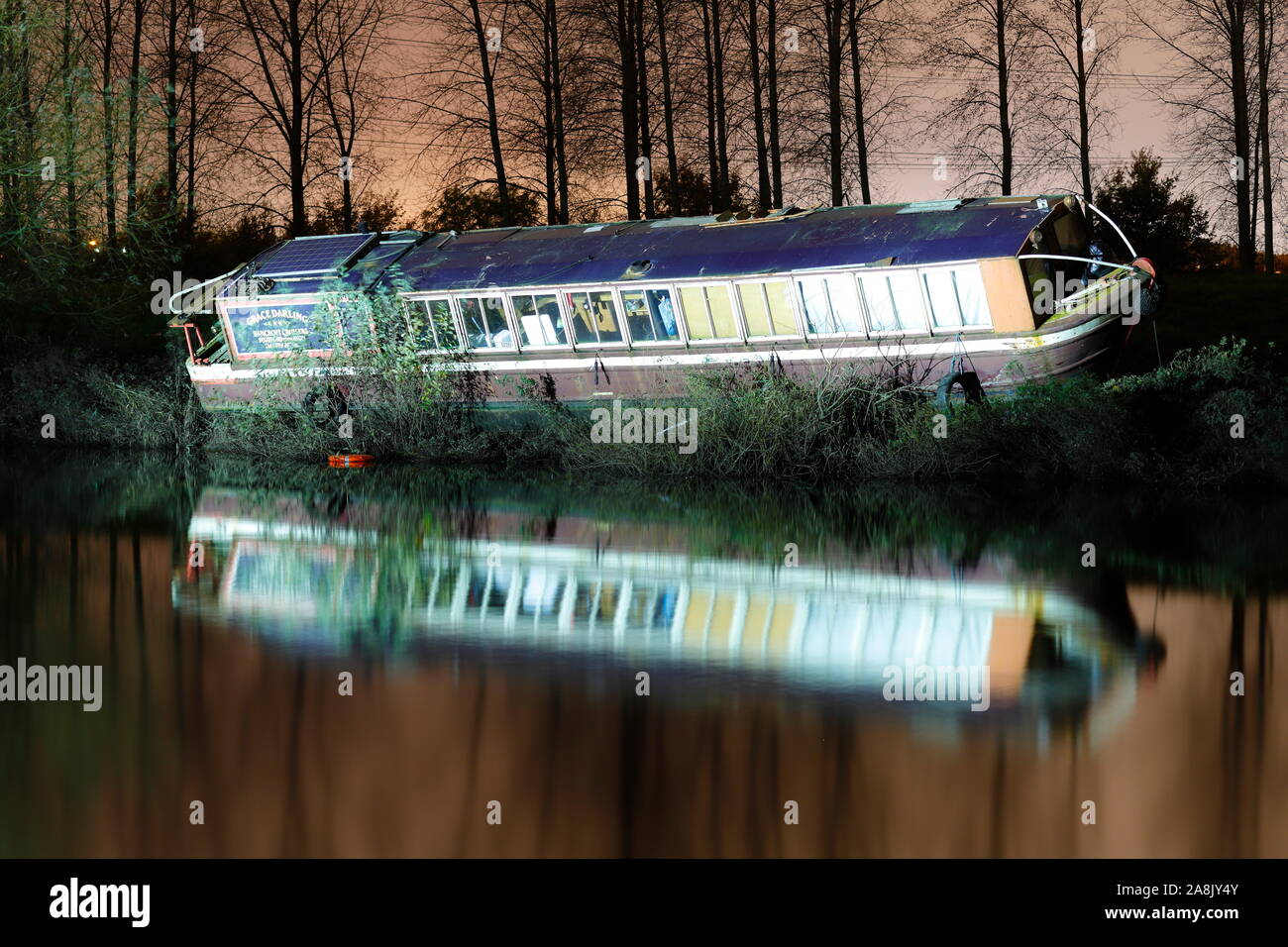 A grounded narrowboat in Castleford, after heavy rain brought flooding ...