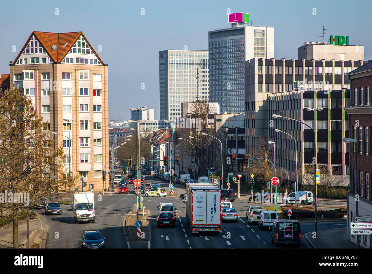 The city centre of Essen, Bundesstraße 224, Bismarck street, Innogy ...
