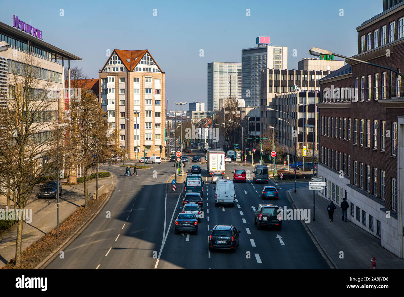 The city centre of Essen, Bundesstraße 224, Bismarck street, Innogy ...
