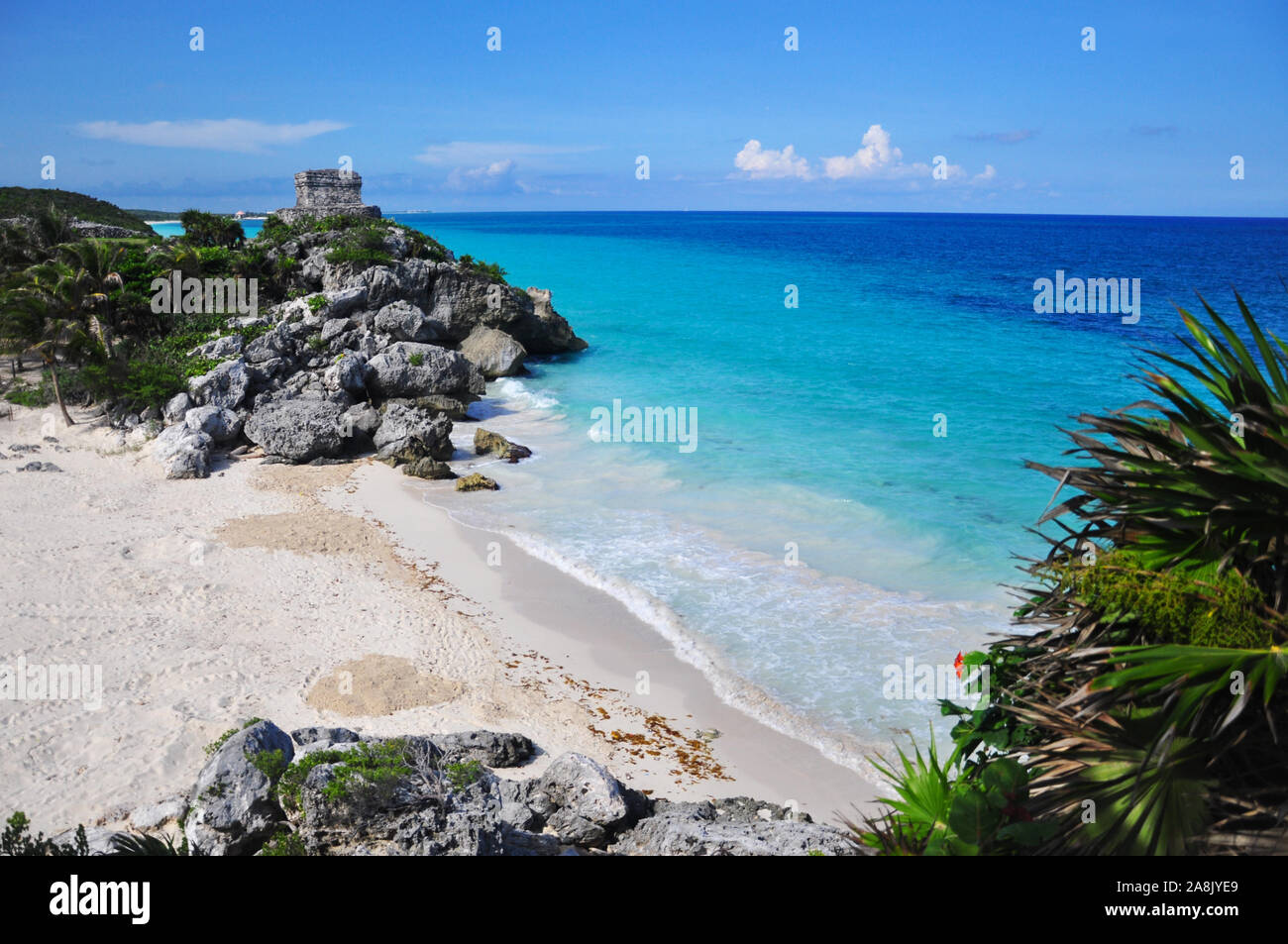 God of Winds Temple at Tulum archeological site, a pre-columbian Mayan ...