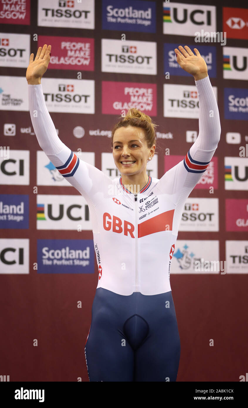 Great Britain's Katy Marchant celebrates on the podium winning the gold ...