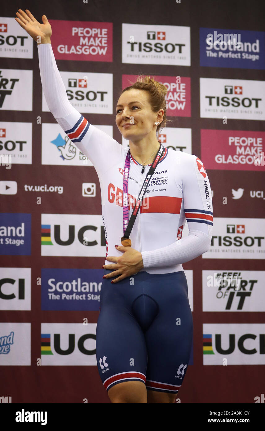 Great Britain's Katy Marchant celebrates on the podium winning the gold ...