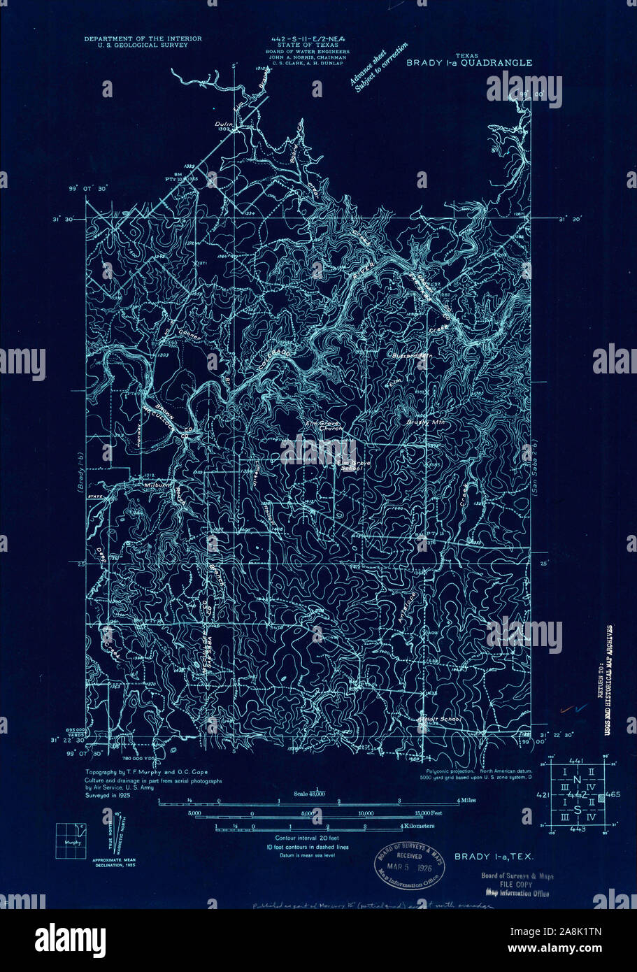 USGS TOPO Map Texas TX Brady 1-a 123800 1925 48000 Inverted Restoration ...