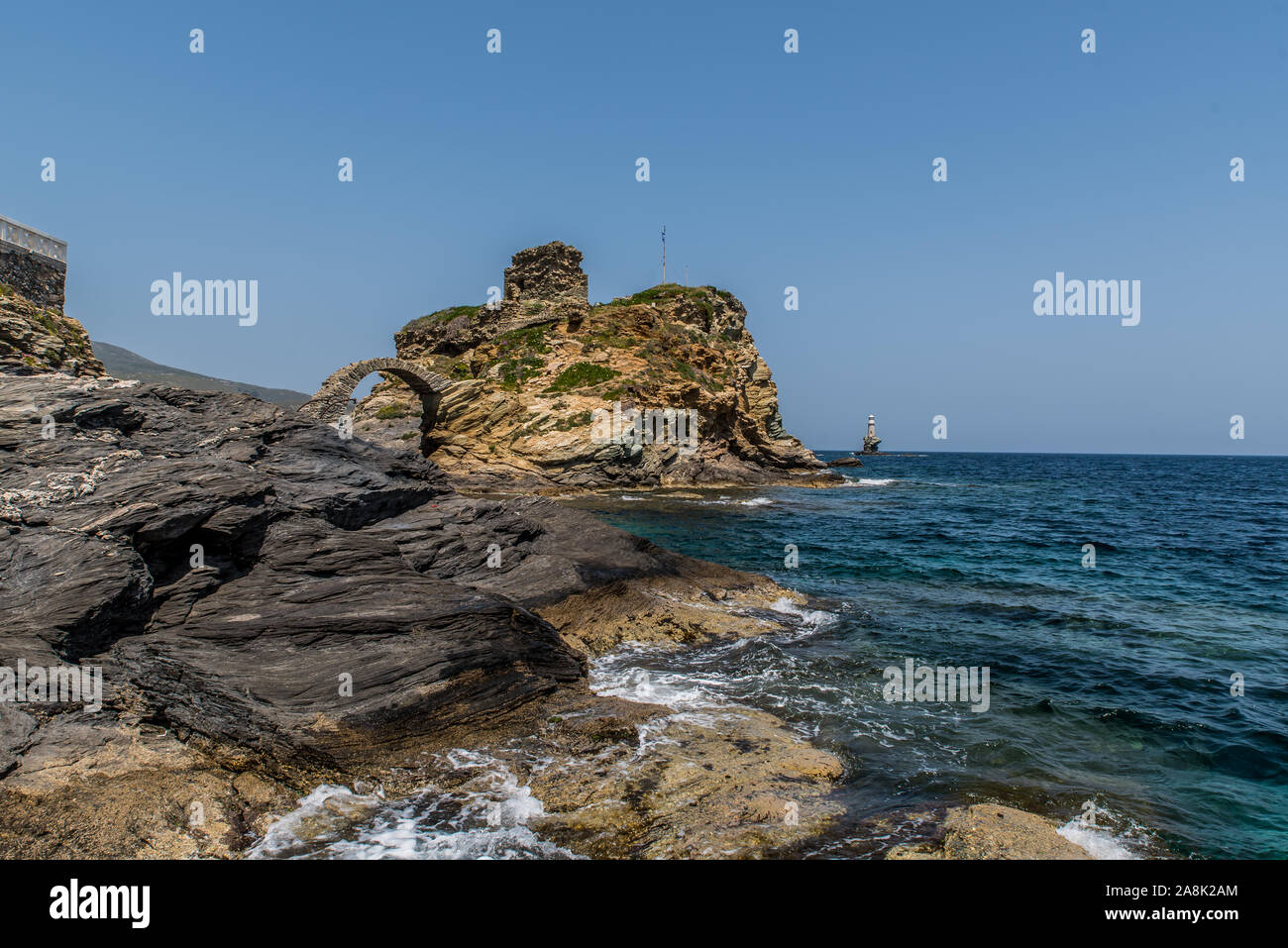 Castle of Chora in Andros island, Cyclades Greece Stock Photo - Alamy