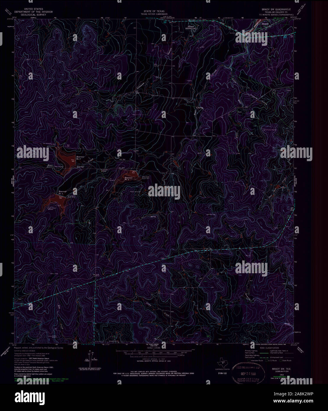 USGS TOPO Map Texas TX Brady SW 121993 1963 24000 Inverted Restoration ...