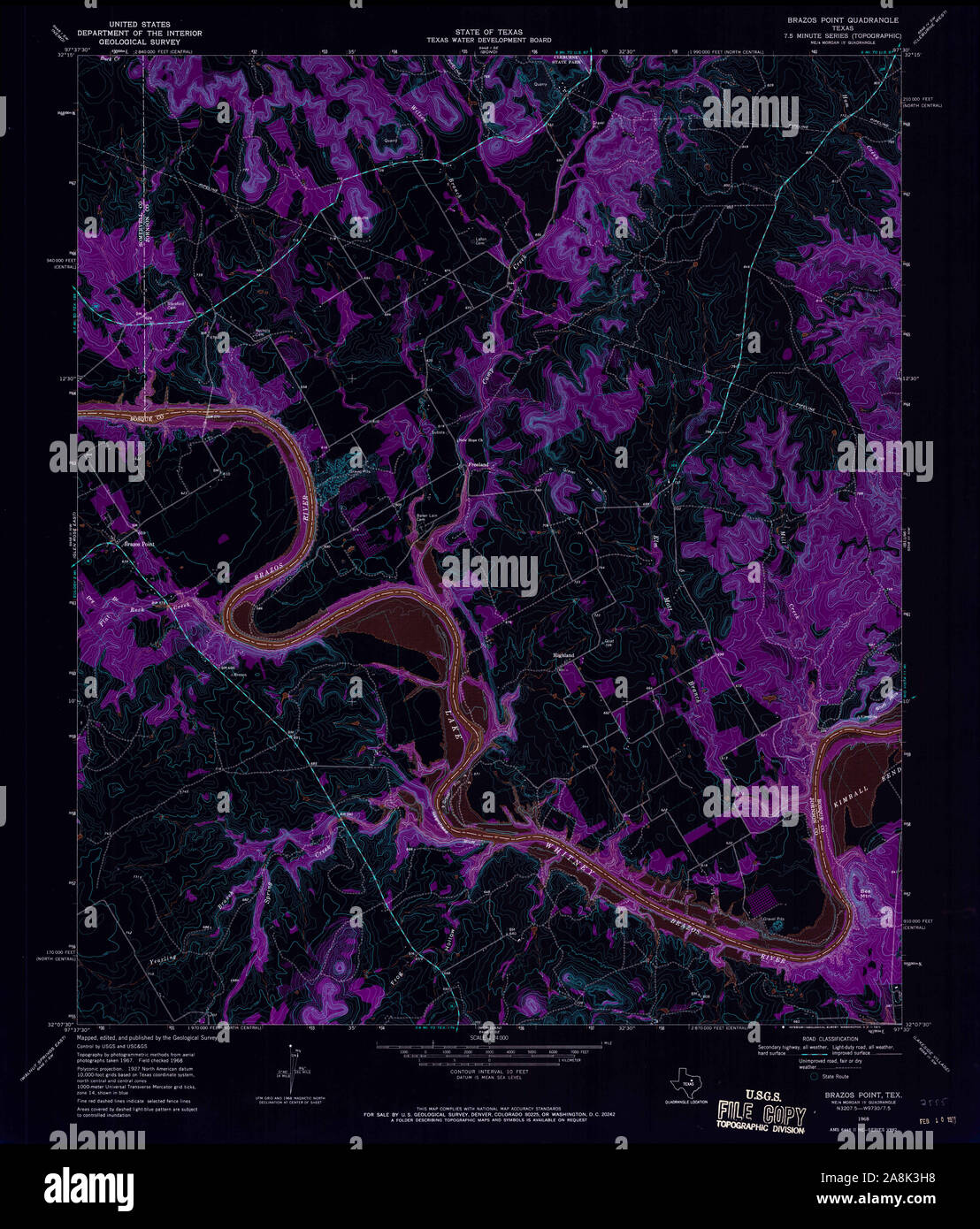 USGS TOPO Map Texas TX Brazos Point 106546 1968 24000 Inverted ...