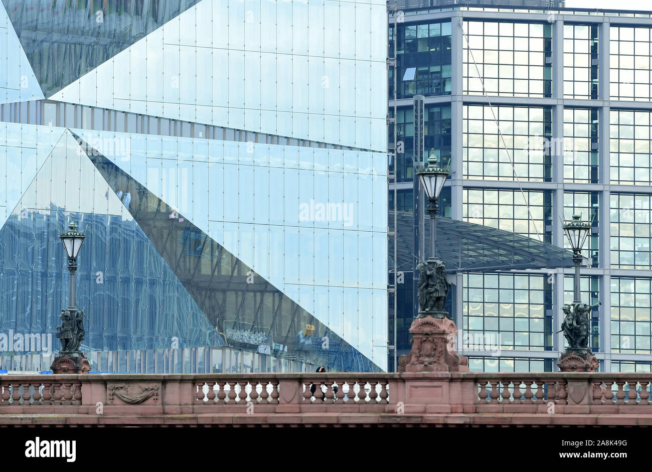 Berlin, Germany. 08th Nov, 2019. The glass facade of the newly built ...