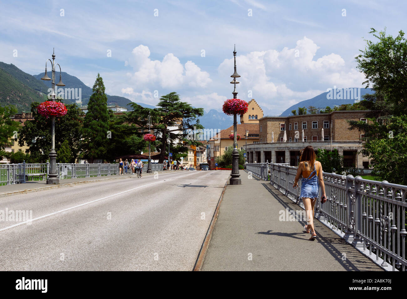 Bolzano (Italy) - The Talvera bridge over the Talvera river, which ...