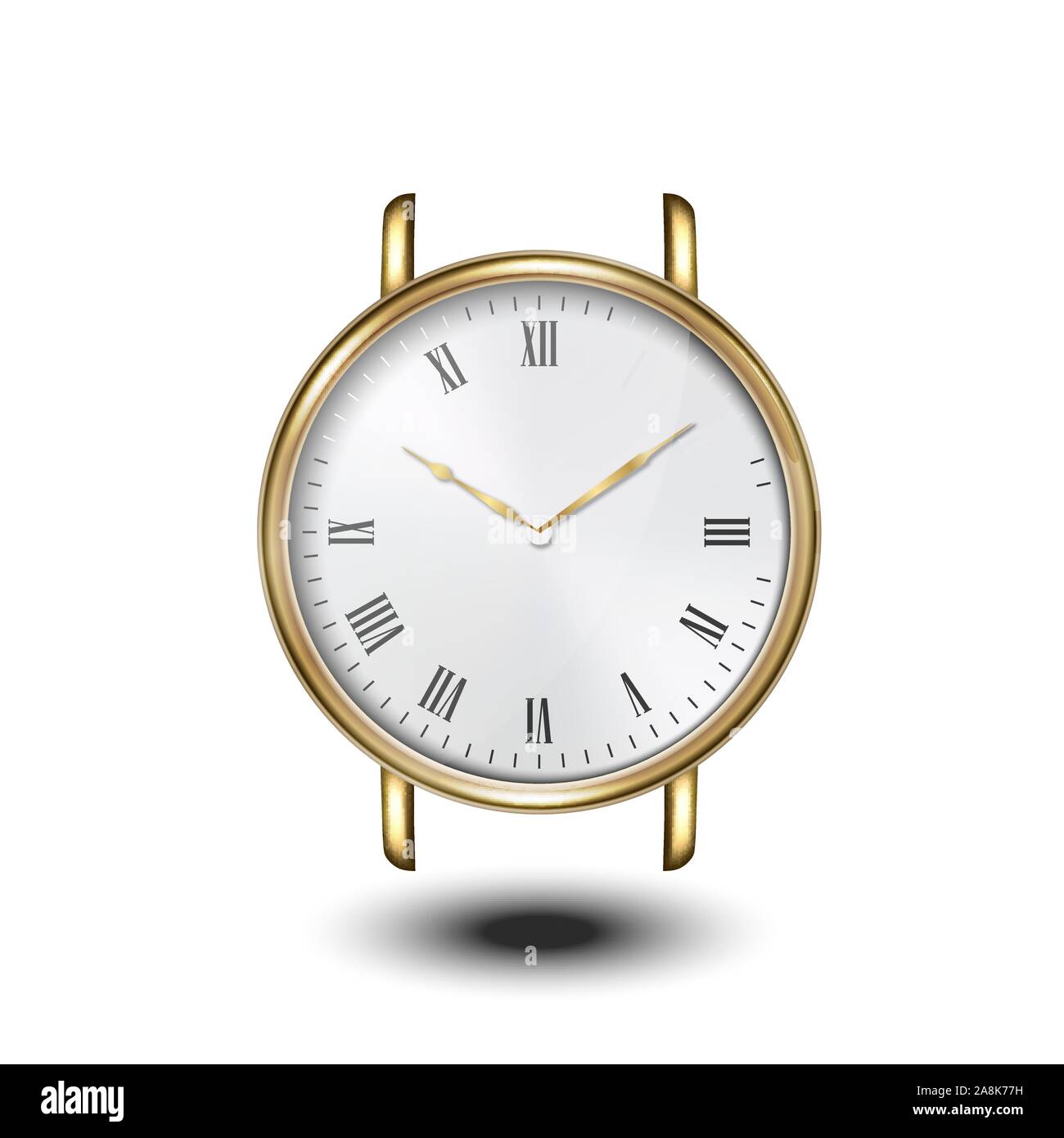 Realistic Golden Classic Vintage Unisex Wrist Watch with Roman Numerals ...