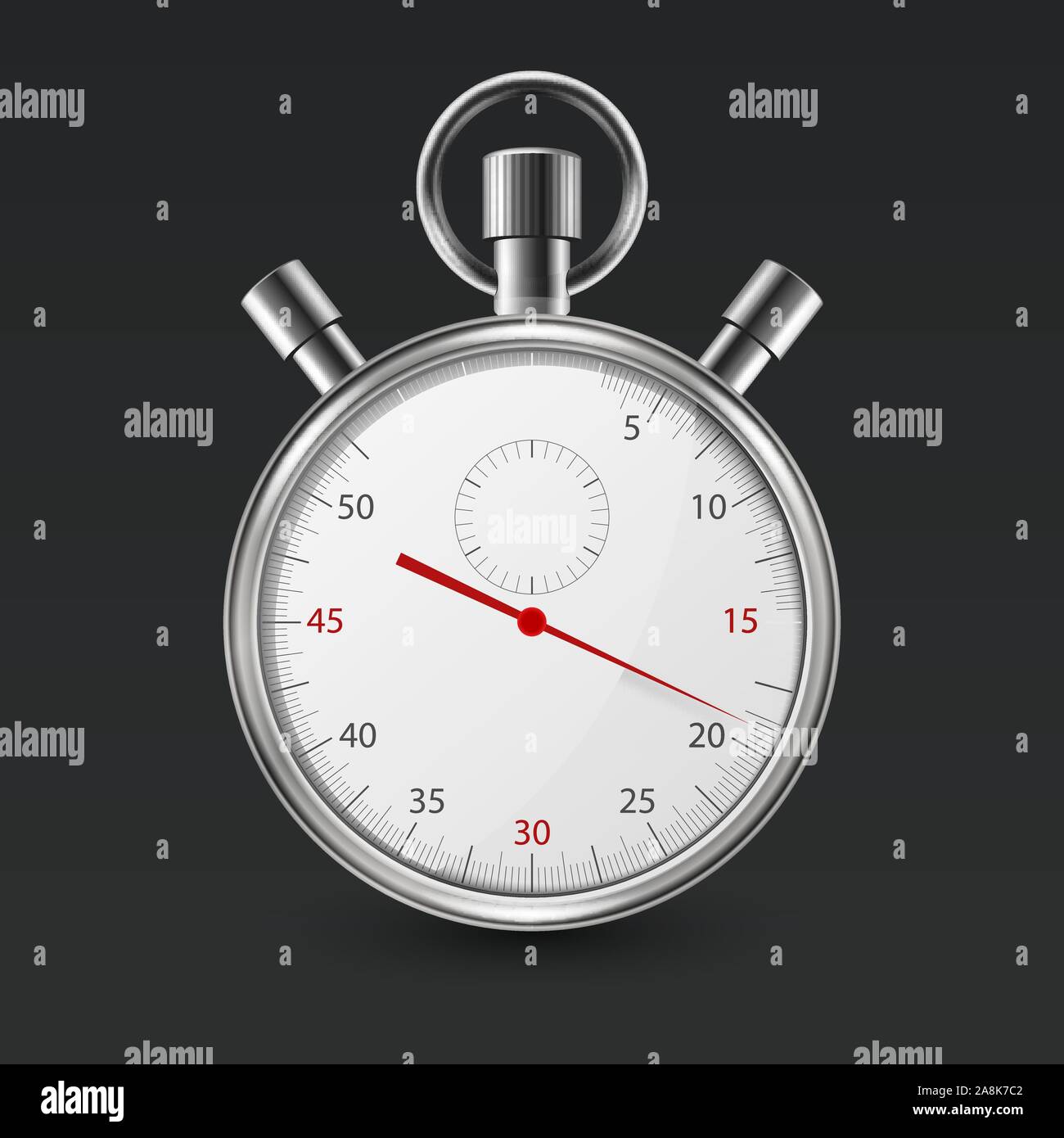 Realistic Silver Steel Classic Stopwatch Icon Closeup Isolated on Black ...