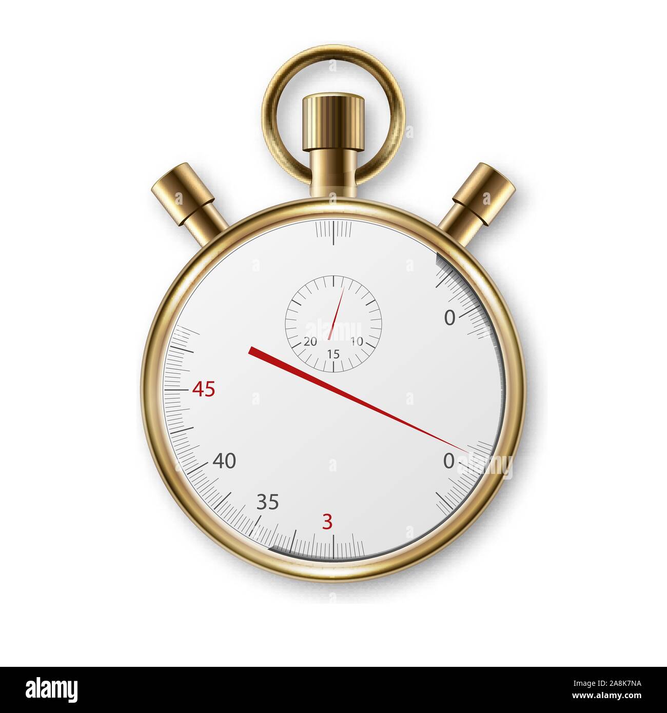 Realistic Metal Golden Classic Stopwatch Icon Closeup Isolated on White ...