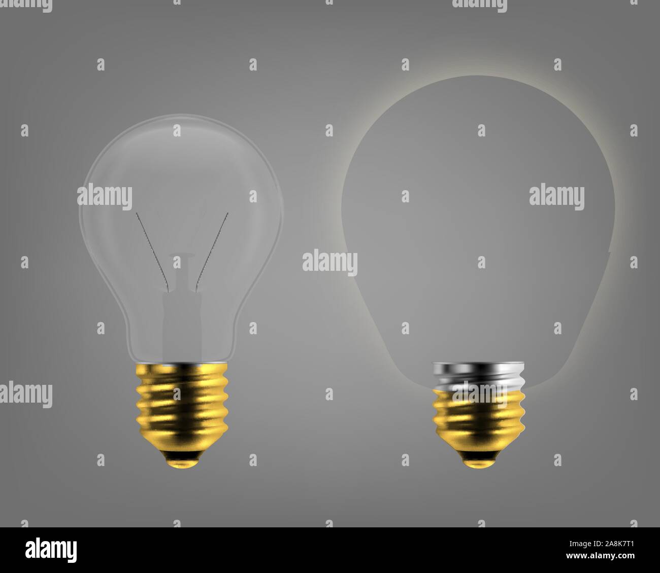 Vector 3d Realistic Turning On and Off Light Bulb Icon Set Closeup Isolated on Gray Background ...