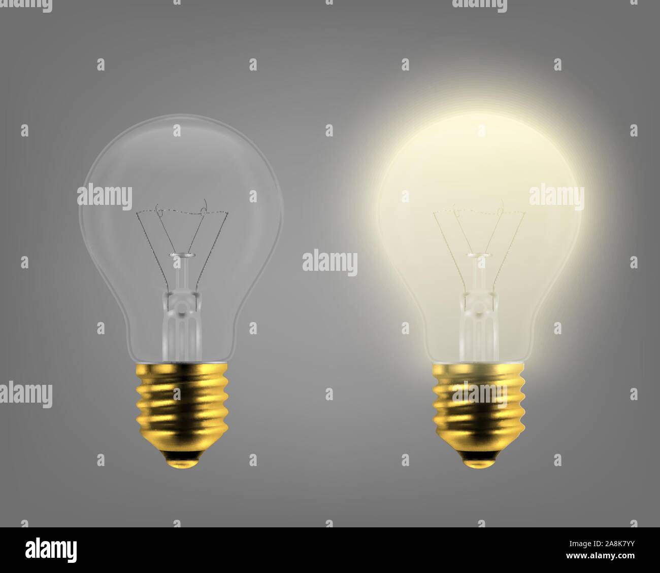 Vector 3d Realistic Turning On and Off Light Bulb Icon Set Closeup ...