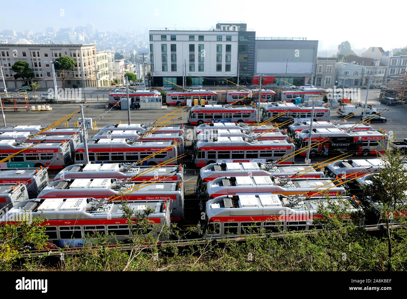 Fleet of San Francisco Municipal Transportation Agency (SFMTA) electric ...