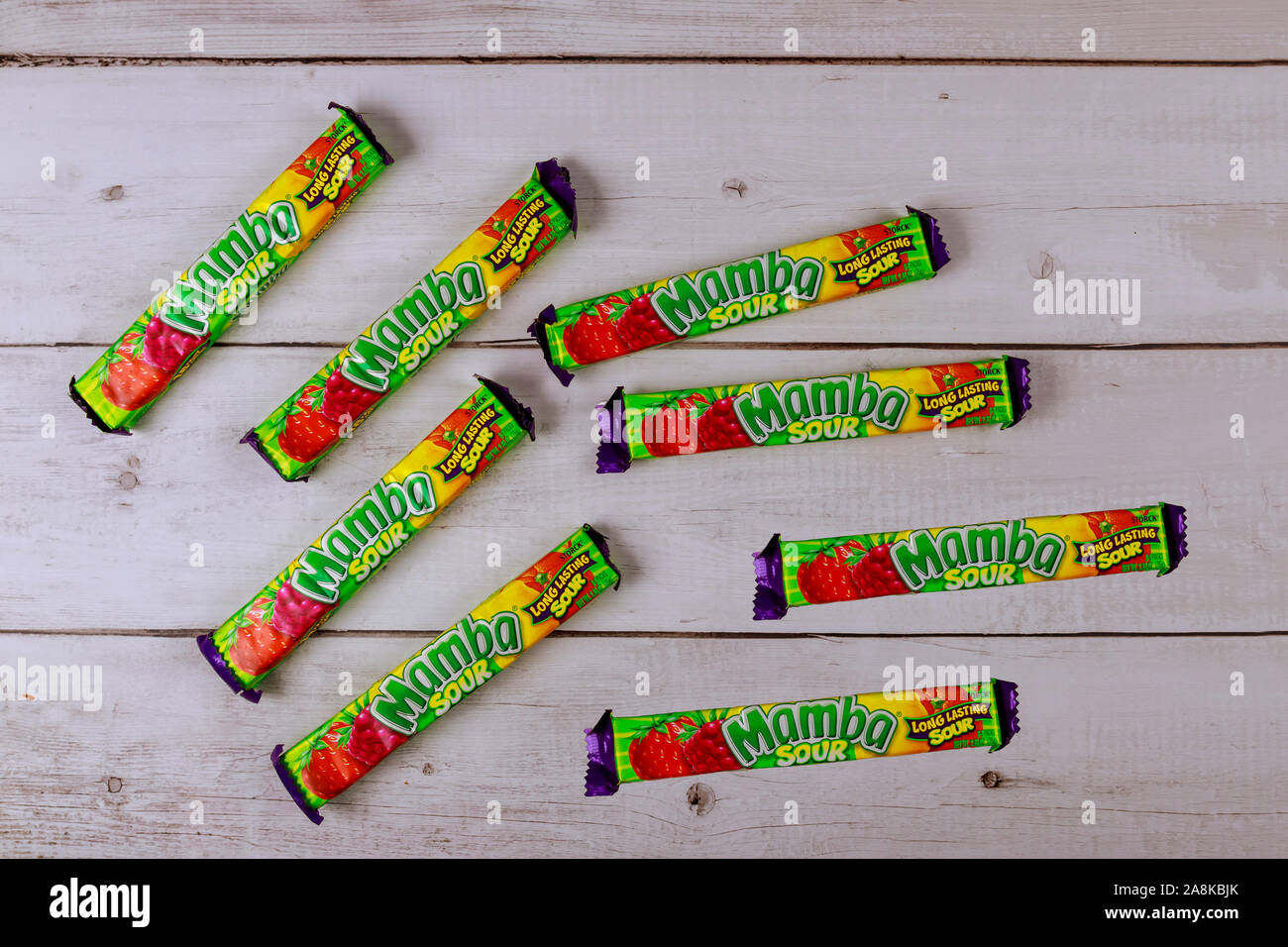 New York NY NOV 08 2019: Colorful Mamba Fruit Chews made by August ...