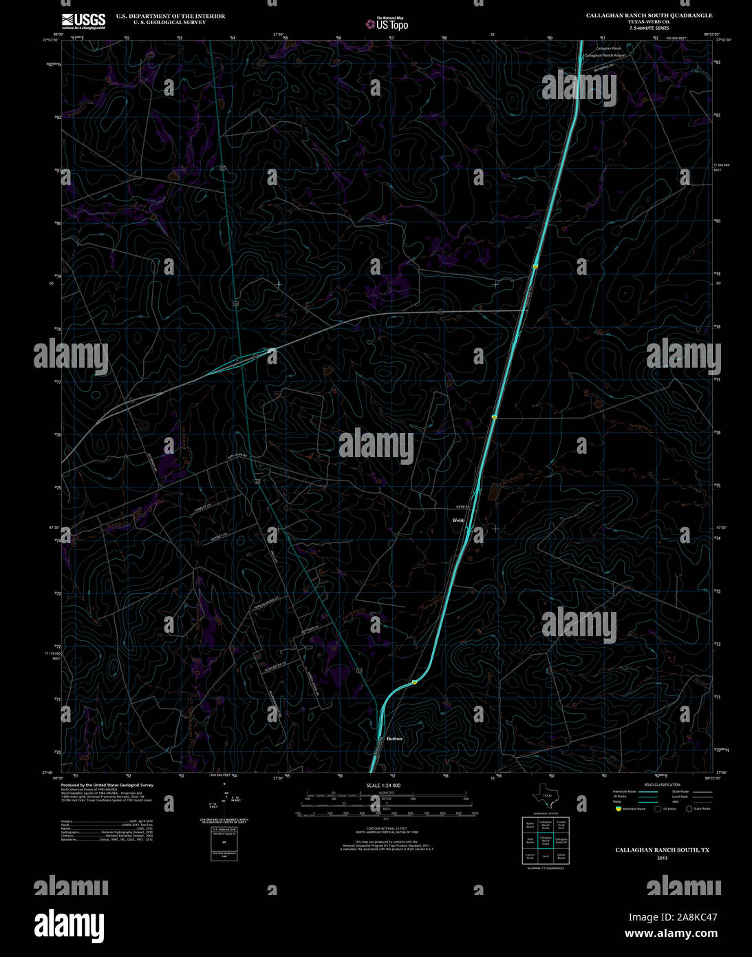 USGS TOPO Map Texas TX Callaghan Ranch South 20130118 TM Inverted ...