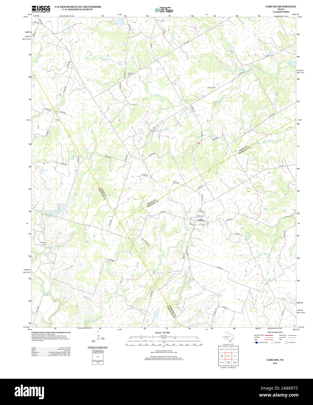 USGS TOPO Map Texas TX Carlton 20130115 TM Restoration Stock Photo - Alamy
