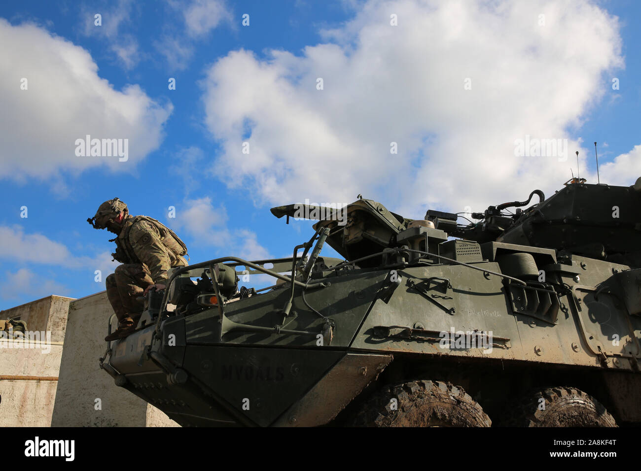 A U.S. Soldier assigned to 2nd Cavalry Regiment performs a pre ...