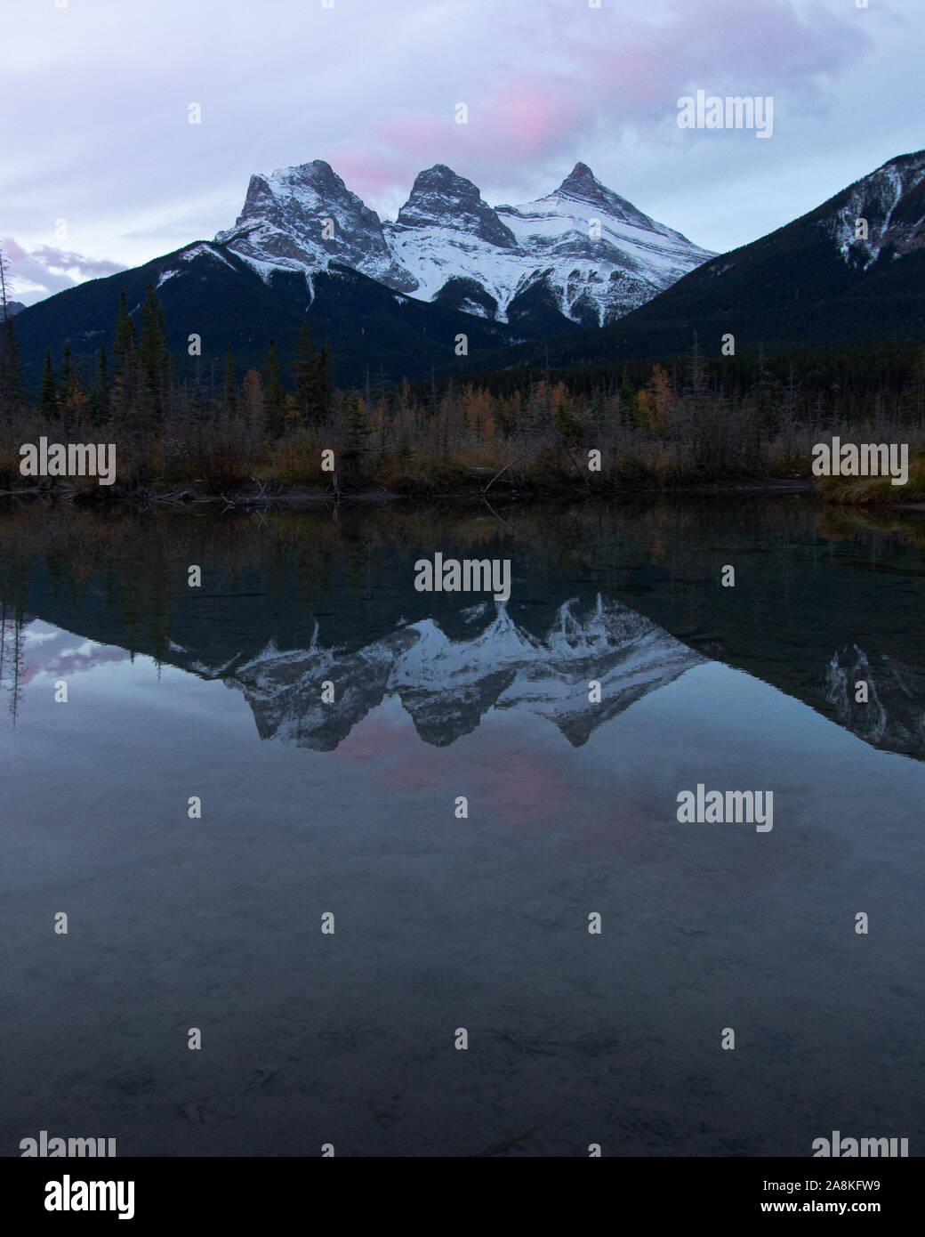 Canmore Adventure to the Three Sisters Sunrise Reflection spot Stock ...