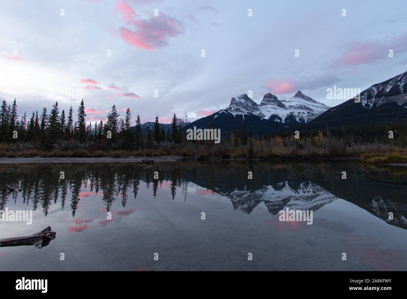Canmore Adventure to the Three Sisters Sunrise Reflection spot Stock ...