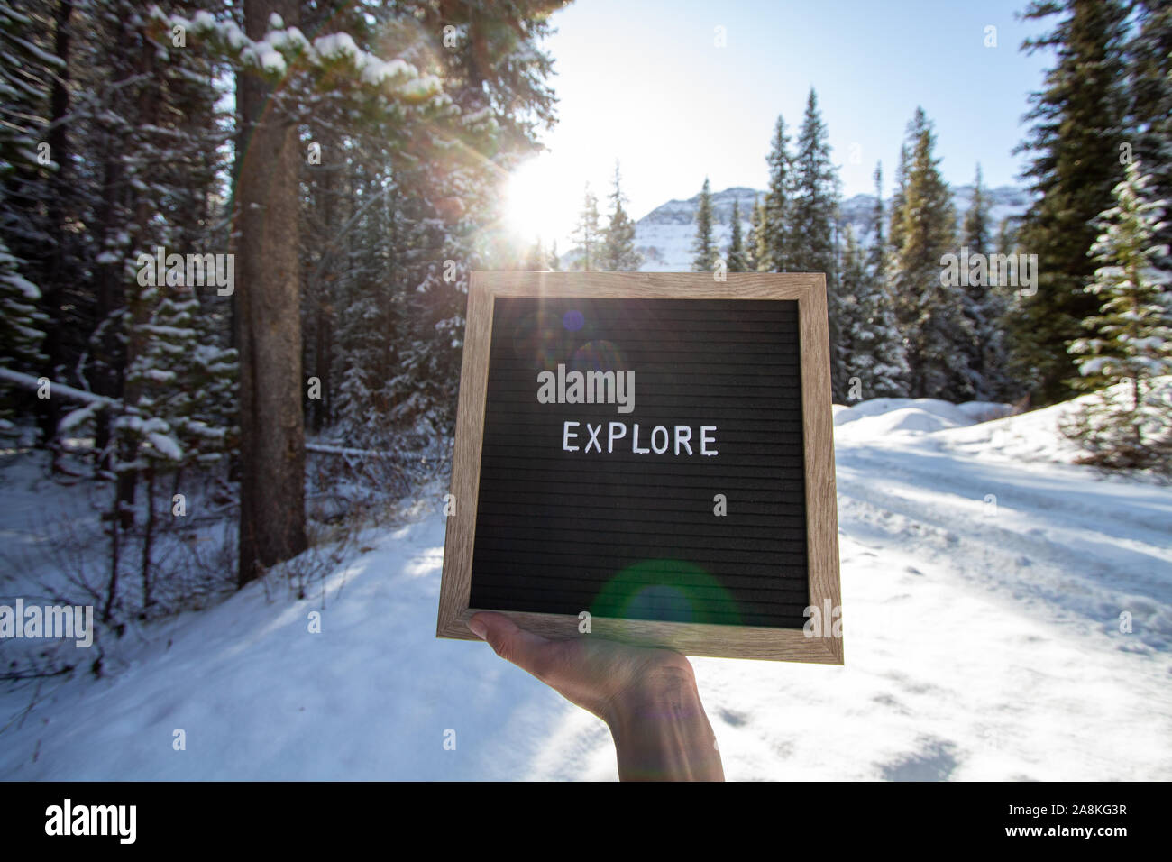 Explore Inspiration Board in Mountains near Banff Stock Photo - Alamy