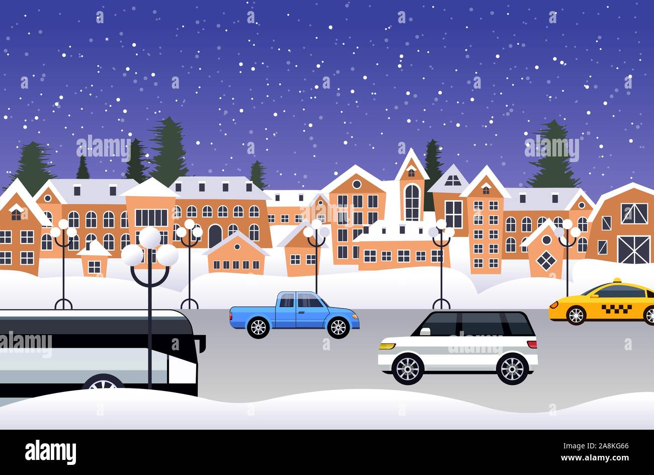 cars driving road over winter city street merry christmas happy new ...