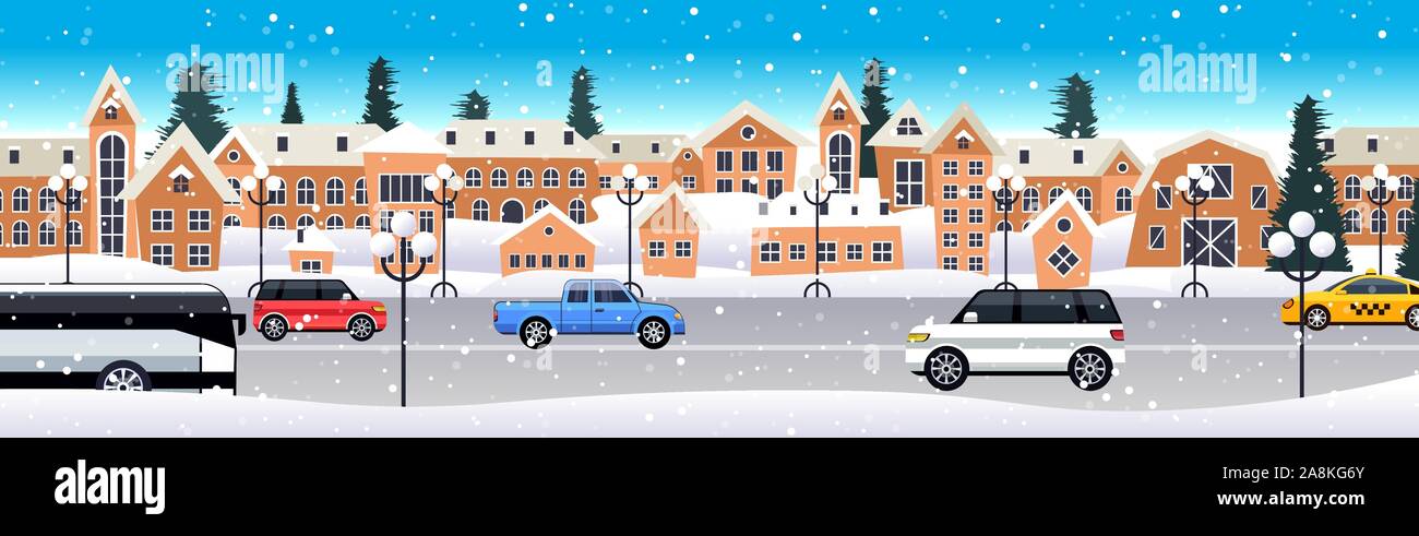 cars driving road over winter city street merry christmas happy new ...